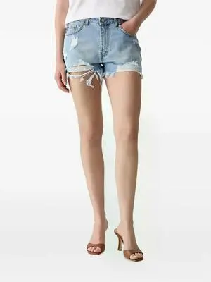 HAVEONE Distressed Frayed Mini Shorts - Blue