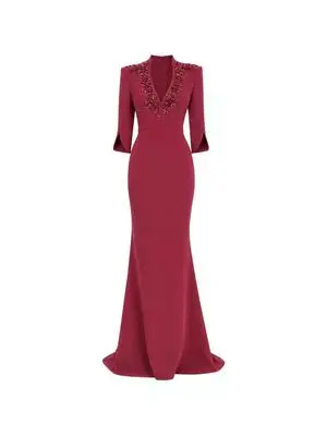 Badgley Mischka V-neck Maxi Gown - Red