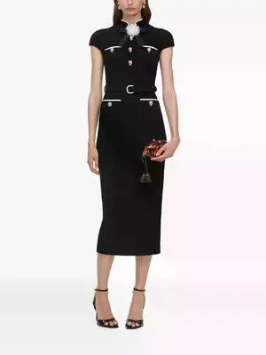 SELF-PORTRAIT Wool Crepe Midi Dress With Embellishments