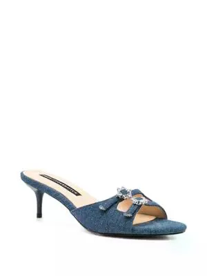 TWENTY FOURHAITCH Sabaudia Crystal-embellished Denim Kitten Heel Sandals