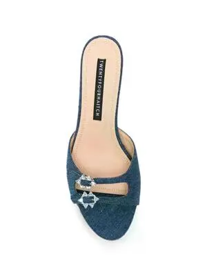 TWENTY FOURHAITCH Sabaudia Crystal-embellished Denim Kitten Heel Sandals