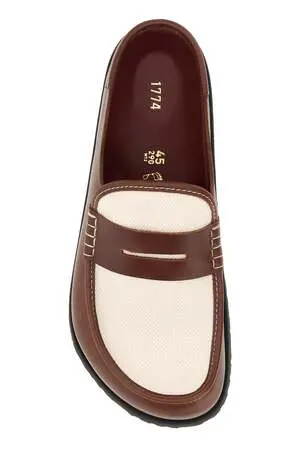 BIRKENSTOCK Two-tone Canvas And Nappa Leather Naples Slippers