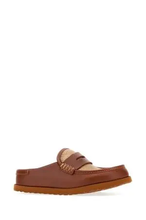 BIRKENSTOCK Two-tone Raffia And Nappa Leather Naples Slipper