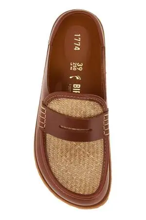 BIRKENSTOCK Two-tone Raffia And Nappa Leather Naples Slipper