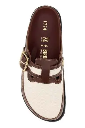BIRKENSTOCK Two-tone Leather And Canvas Boston Slippers