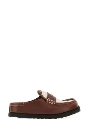 BIRKENSTOCK Two-tone Canvas And Nappa Leather Naples Slippers