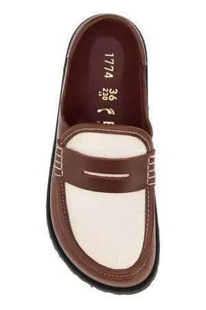 BIRKENSTOCK Two-tone Canvas And Nappa Leather Naples Slippers