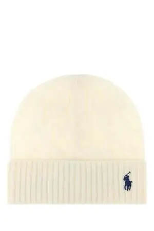 Polo Ralph Lauren Ivory Wool Blend Beanie Hat - White