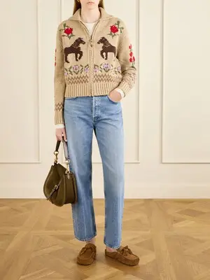 Polo Ralph Lauren Embroidered Horse And Floral Motif Cardigan - Brown