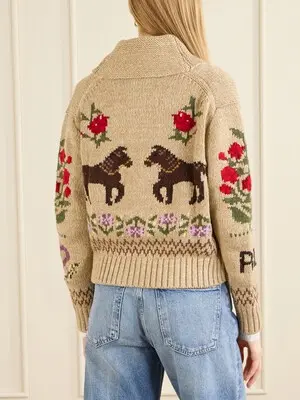 Polo Ralph Lauren Embroidered Horse And Floral Motif Cardigan - Brown