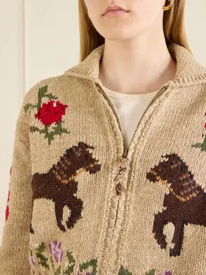Polo Ralph Lauren Embroidered Horse And Floral Motif Cardigan - Brown