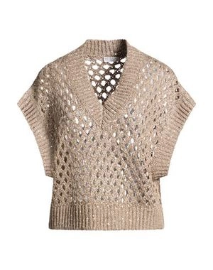 Brunello Cucinelli Sequined V-neck Sleeveless Sweater - Taupe