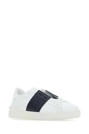 Valentino Garavani Leather Open Sneakers With Navy Band - White
