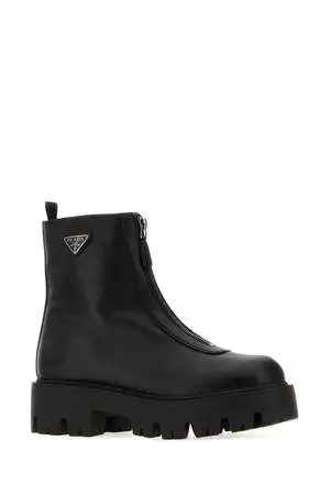 Prada Leather Ankle Boots With Zip Closure