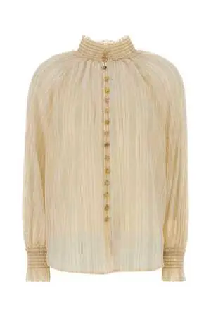 Zimmermann Cream Cotton Blend Aster Shirt With Metallic Stripes