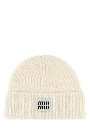 Miu Miu Wool Blend Beanie Hat - White