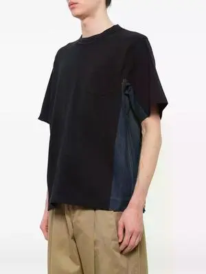 Sacai Denim-panelled Cotton-jersey T-shirt