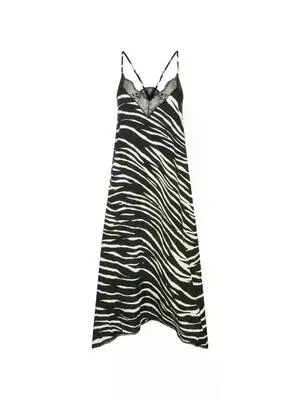 Zadig&Voltaire Zebra Print Lace Trim V-neck Dress - Black