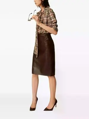 TWINSET Faux Leather Midi Skirt - Brown