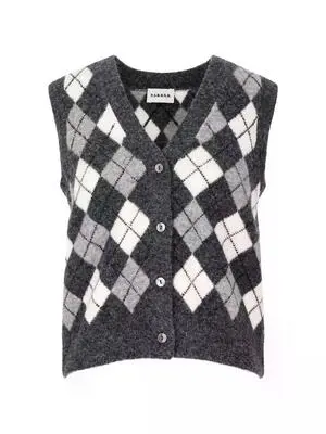 P.a.r.o.s.h Argyle-knit V-neck Sleeveless Cardigan - Grey