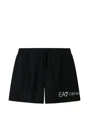 EA7 Logo Print Swim Shorts - Black
