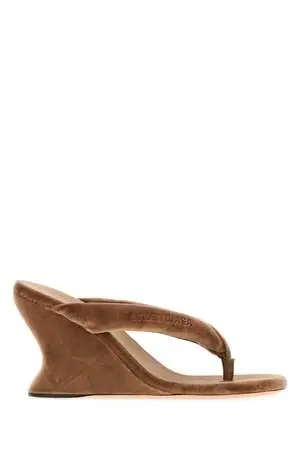 Balenciaga Camel Velvet Thong Wedge - Brown
