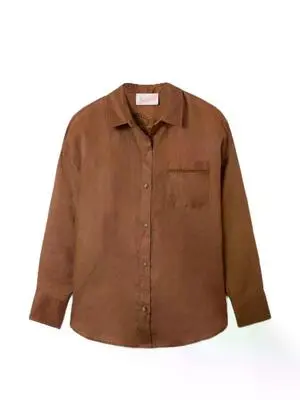 MC2 SAINT BARTH Linen Cristal Shirt With Perforated Embroidery - Brown
