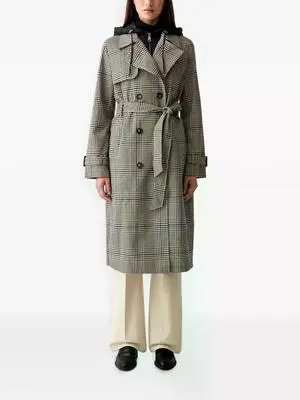 Dkny Gingham-pattern Hooded Trench Coat