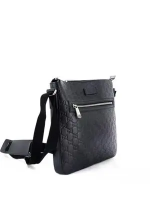 Gucci Signature Zip Messenger Bag Guccissima Leather Medium Crossbody Bag - Black