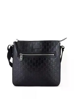 Gucci Signature Embossed Leather Messenger Bag - Black