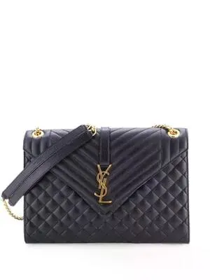 Saint Laurent Classic Monogram Envelope Satchel Mixed Matelasse Leather Large Shoulder Bag - Black