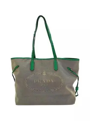 Prada Logo Print Canvas Tote Bag - Neutrals