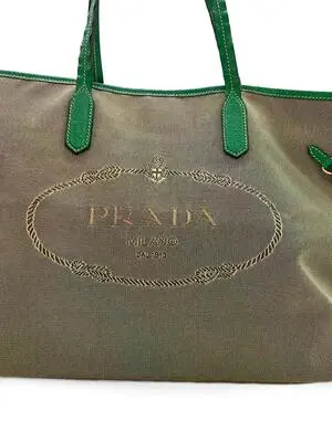 Prada Logo Print Canvas Tote Bag - Neutrals