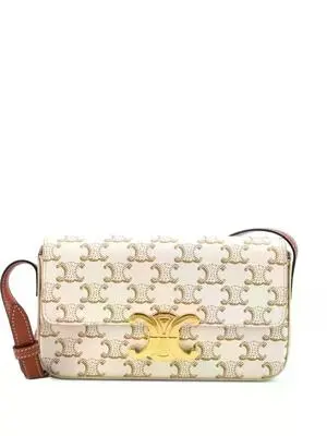 Celine Triomphe East-west Shoulder Bag In Coated Canvas - White