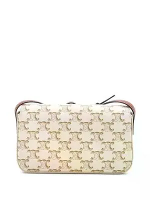 Celine Triomphe East-west Shoulder Bag In Coated Canvas - White
