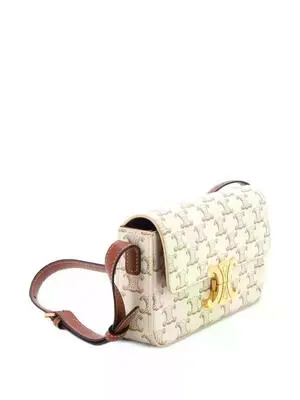 Celine Triomphe East-west Shoulder Bag In Coated Canvas - White