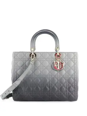 Dior Lady Bag Cannage Quilt Gradient Lambskin Large Tote Bag - Grey