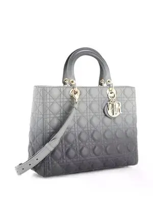Dior Lady Lambskin Cannage Quilt Large Tote Bag - Grey