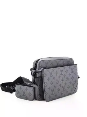 LOUIS VUITTON Trio Messenger Bag Monogram Shadow Leather Crossbody Bag - Grey