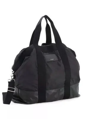 Saint Laurent City Logo Tote Bag Nylon With Leather Travel Bag - Black