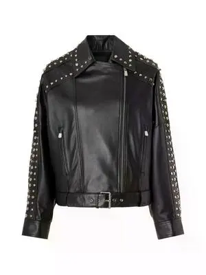 Pinko Stud-embellished Leather Biker Jacket - Black