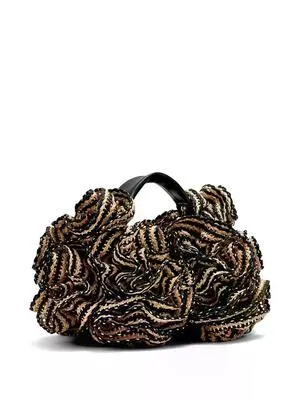 GANNI Mini Ruffled Straw Tote Bag