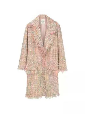 EDWARD ACHOUR PARIS Tweed Coat With Frayed Edges And Faux Pearl Buttons