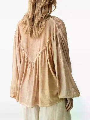 HAVEONE Front-tie Balloon-sleeve Blouse