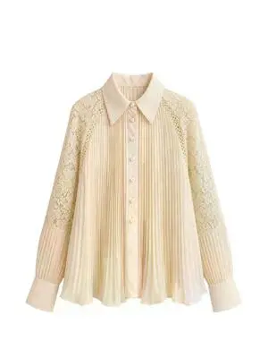 EDWARD ACHOUR PARIS Pleated Lace Shirt - Neutrals
