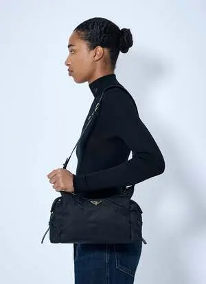 Prada Large Re-nylon And Leather Shoulder Bag - Black