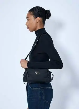 Prada Small Re-nylon And Leather Shoulder Bag - Black
