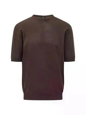 HOSIO Perforated-knit Short-sleeve Sweater - Brown