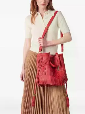 LANCEL Premier Flirt Fringed Leather Bucket Bag - Red