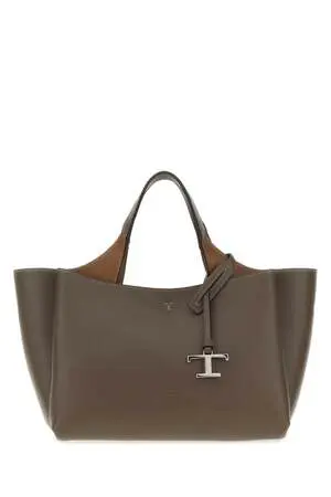 TOD'S Mud Leather Mini Handbag With Silver Metal Finishing - Brown